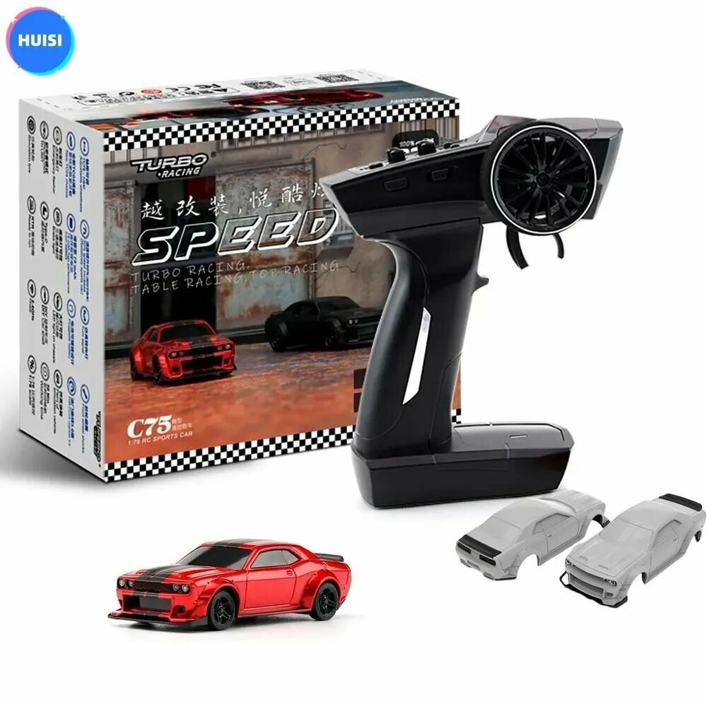 Turbo Racing Радиоуправляемая машинка Drift в масштабе 1:76, мини-гонщик с гироскопом, пульт дистанционного управления 2,4 ГГц и 2 сменных чехла (C75-красный)