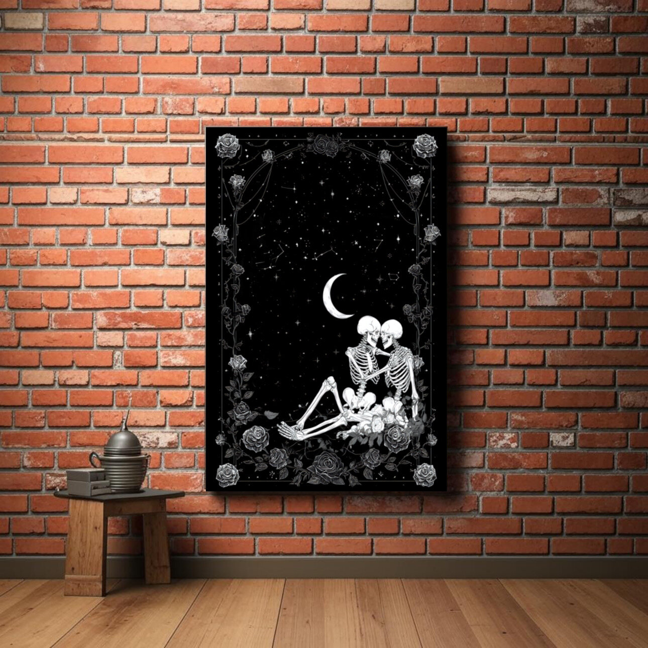 Картина на стену в готическом стиле Скелеты, черно-белая, 22*32 см