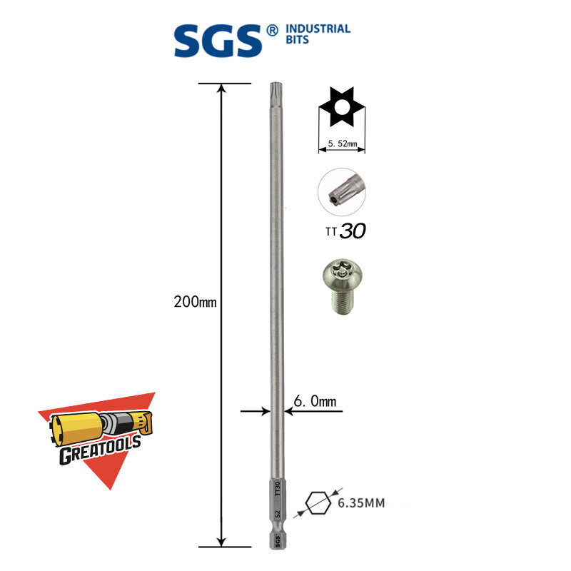 Бита намагниченная TORX TT30х200мм (с отверстием) сталь S2 SGS