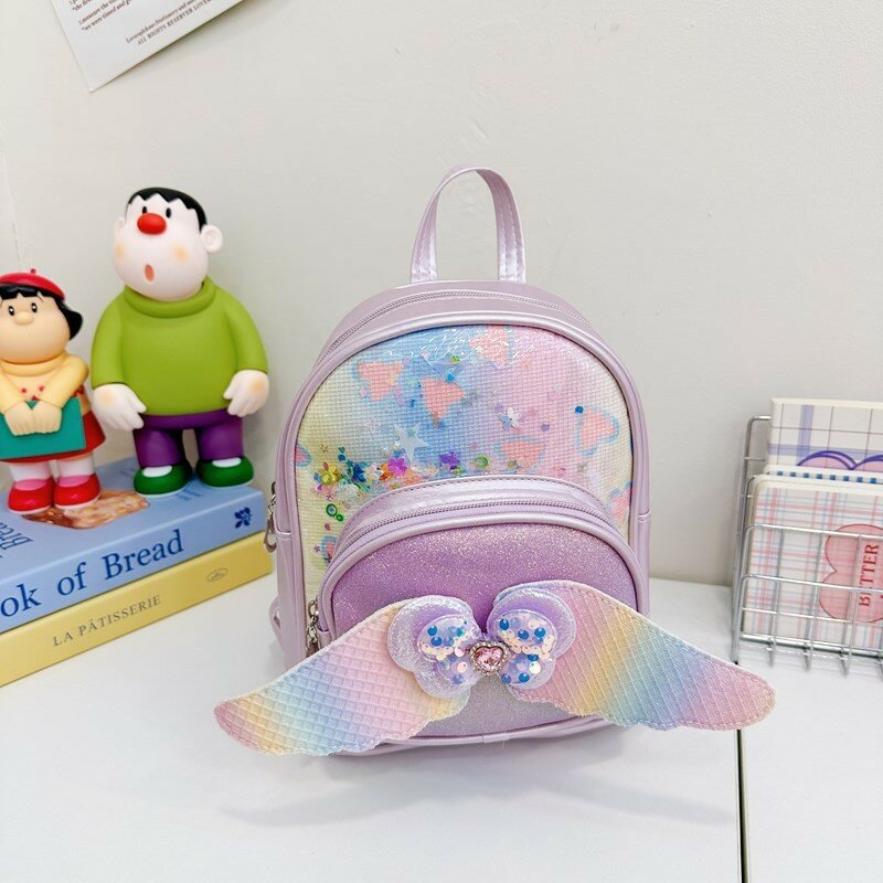 Девочковые компактные рюкзаки с блестками и конструкцией из ппу с удобной системой плечевых ремней для молодых учеников