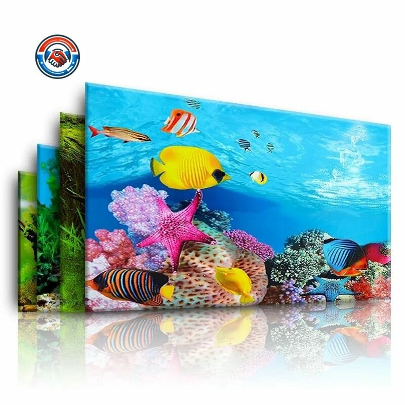 Двусторонний фон для аквариума 3D HD, объёмная подводная живопись с рыбками, утолщённая плёнка, декорация террариума, легко крепится, не выгорает