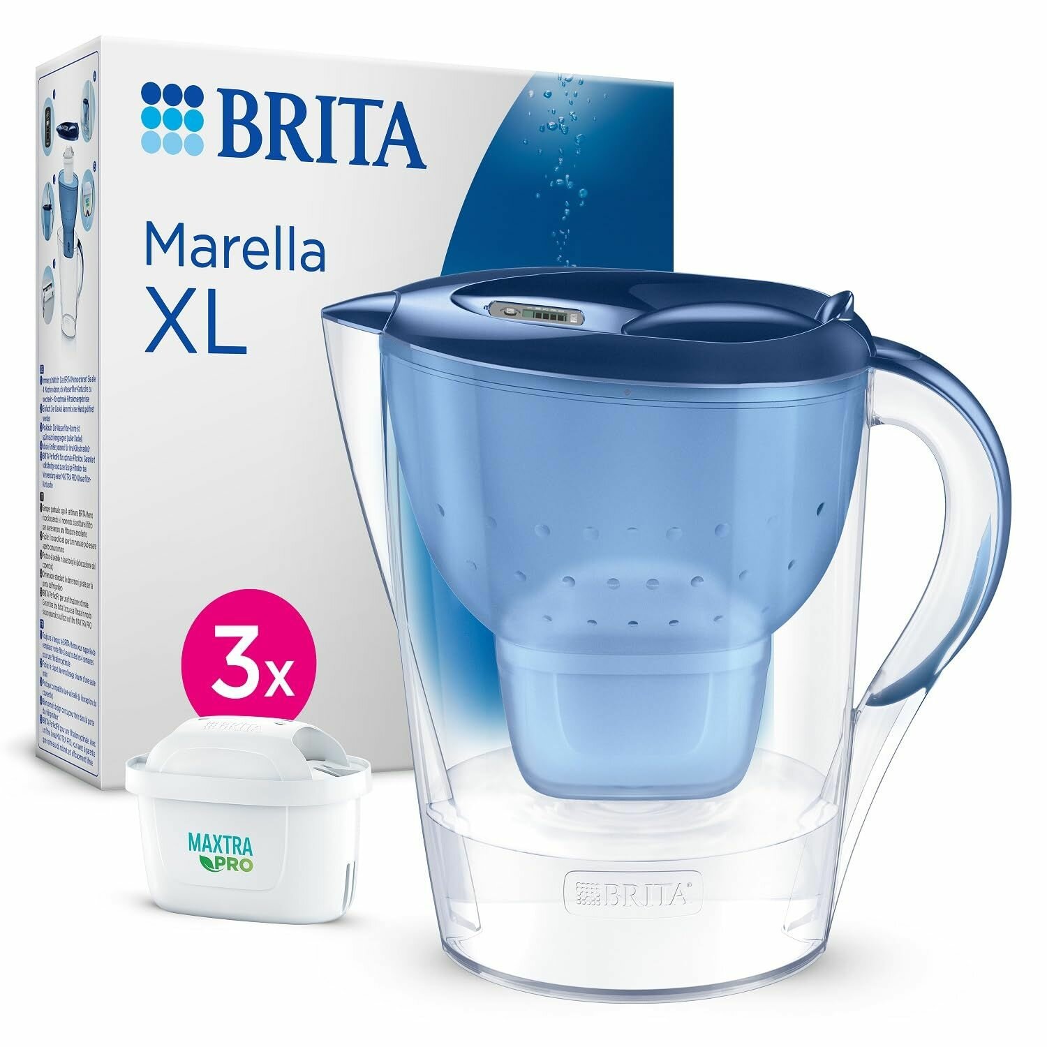 Кувшин с фильтром для воды BRITA Marella XL, 3,5 л с 3 сменным картриджем MAXTRA+ (система 3-кратной фильтрации)