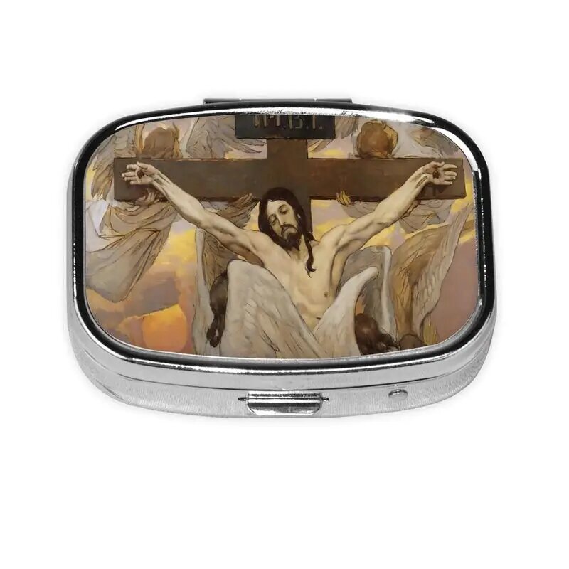 Портативная металлическая коробочка для таблеток с изображением Иисуса и Девы Марии 24009010178