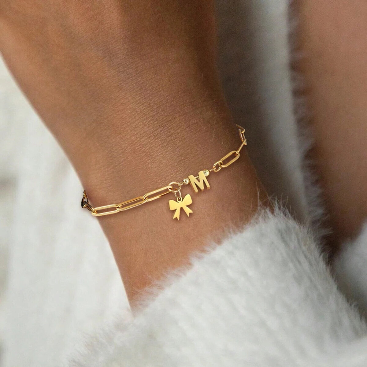 Браслет для гадания, YM Буква Циркон Бантик Сталь Скрепка