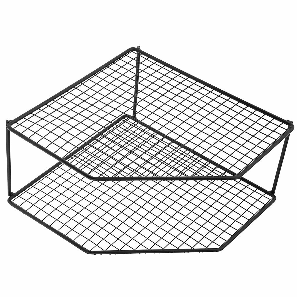 Полка-подставка КНР угловая, металлическая, окрашенная, настольная "Лофт" 25х25х12 см, 2-х ярусная, черный матовый (CY-0211)