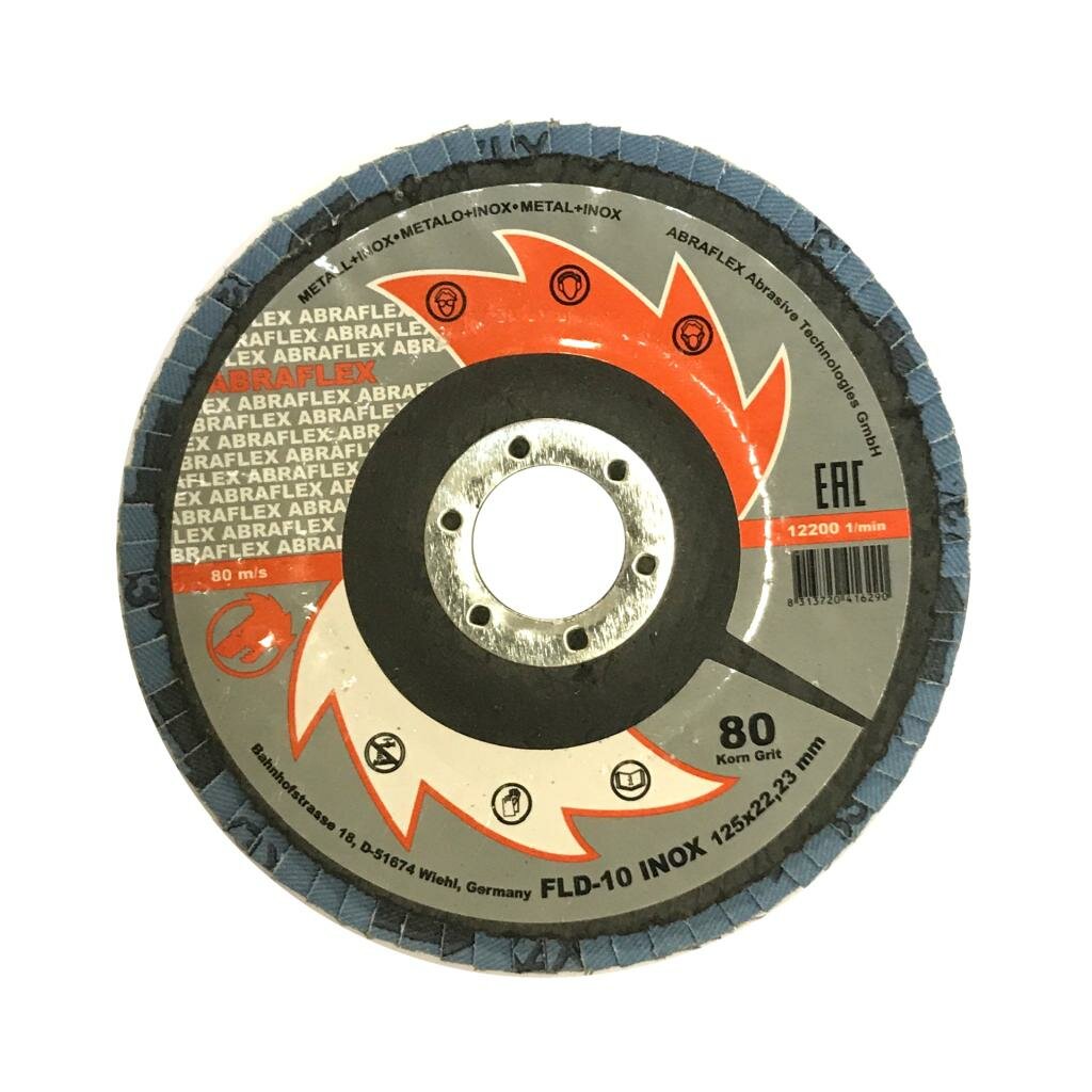 Круг лепестковый тарельчатый Abraflex 125X22,23 FLD-10 INOX (металл+нерж.) P80