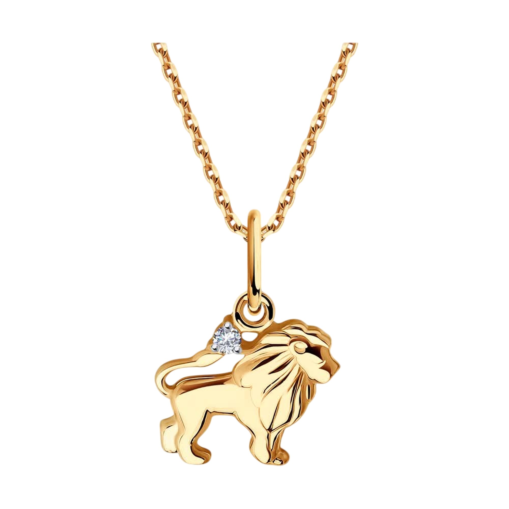 Подвеска, красное золото, 585 проба, фианит