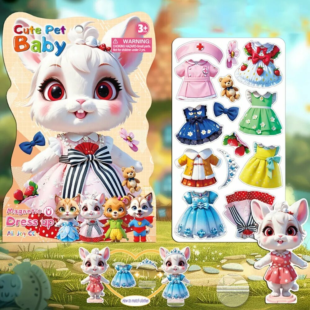 Магнитная игрушка для переодевания девочек, в форме кролика, развивающая тихая книга