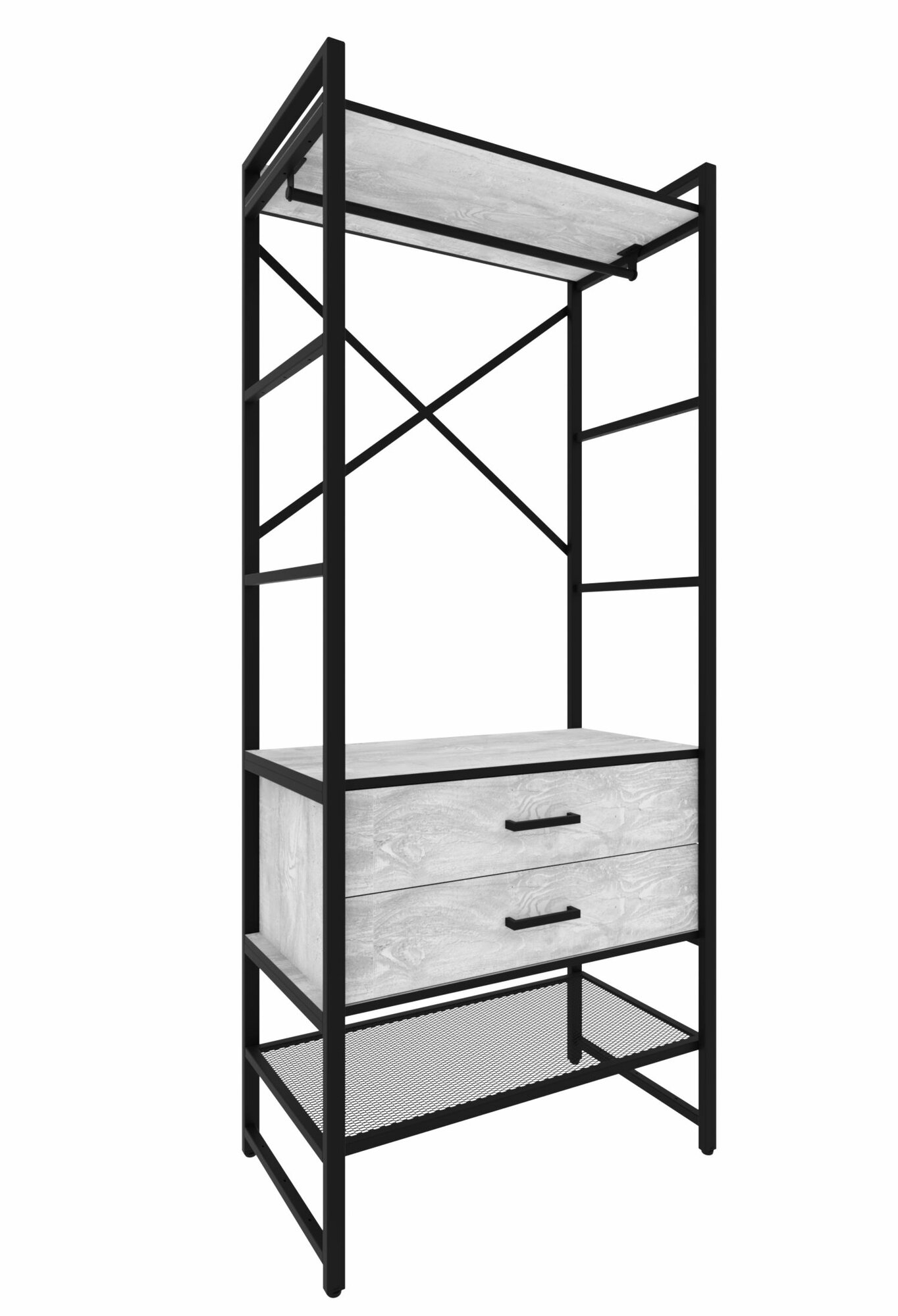 Стеллаж со штангой Микс для прихожей 80 см, Белый бетон пайн