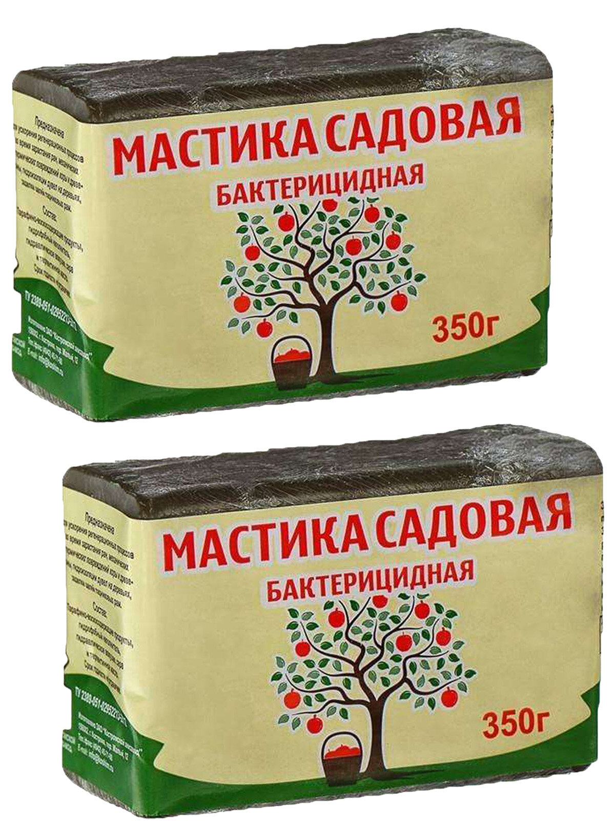 Мастика садовая бактерицидная для ускорения заживления ран на стволах деревьев, 350 г х 2 шт