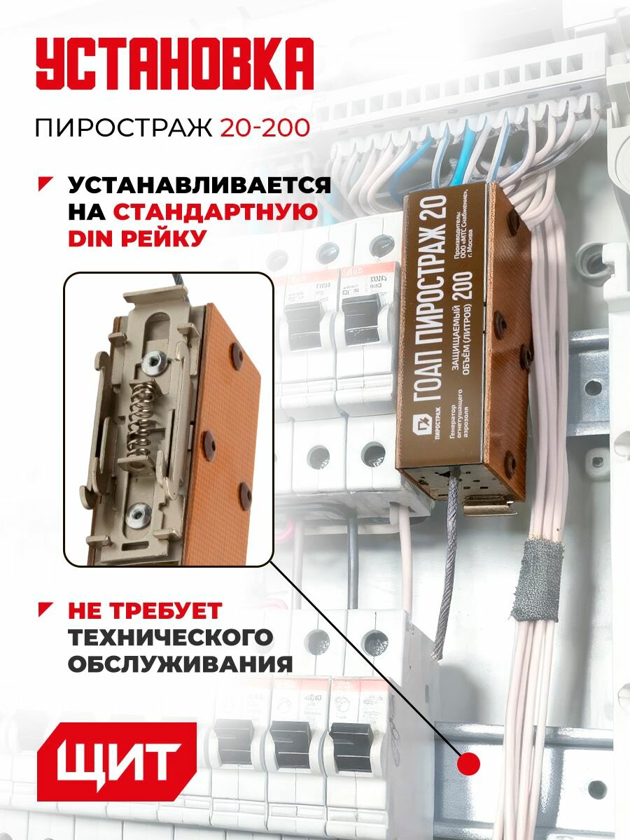 Огнетушитель в электрощит на DIN рейку самосрабатывающий Пиростраж ЩИТ