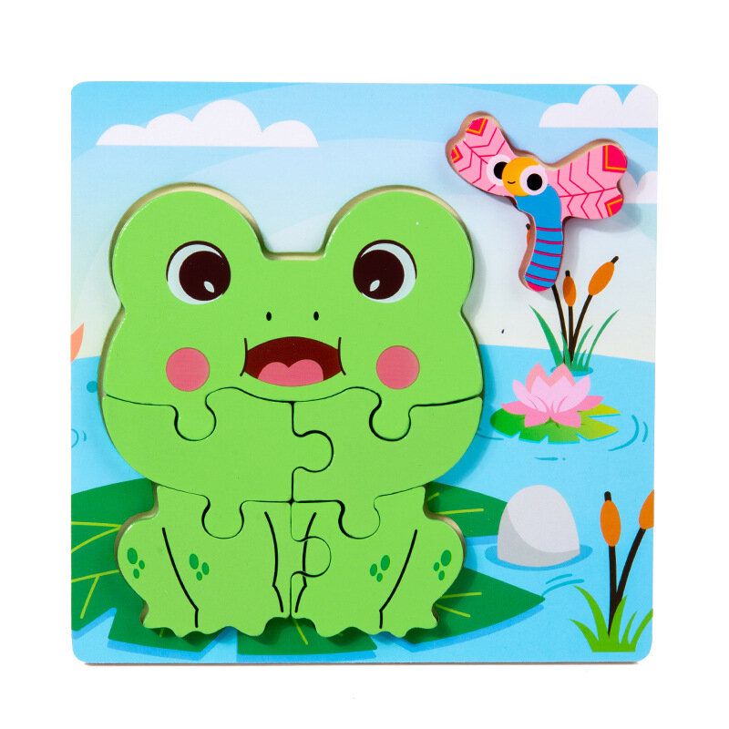 Деревянная 3D пазл-зверек для малышей 2-3 лет, обучающая игра с лягушкой, монтессори-образовательная игра