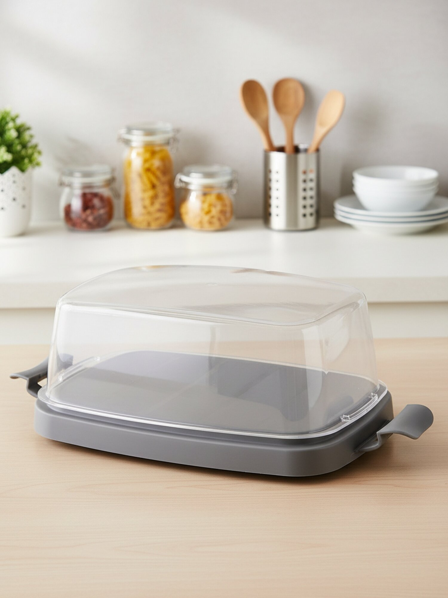 Масленка пластиковая Martika Летиция С322ПСЕР, пыльно-серая, для хранения масла