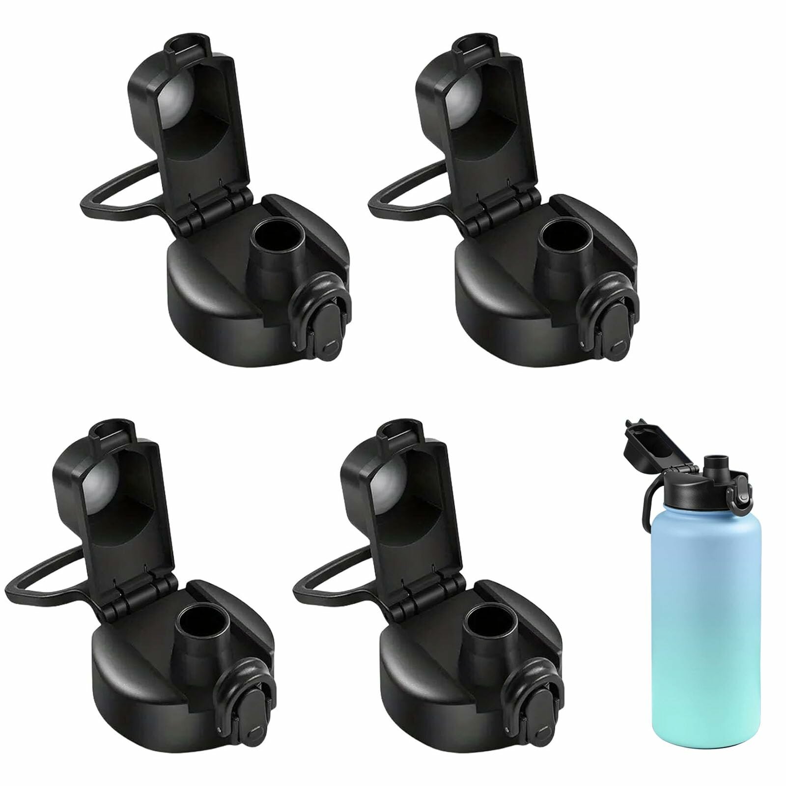 Набор из 4 штук, крышка с подъемным кольцом для переноски, крышка для космической посуды, крышка для термоса, крышка со всасывающим соплом и спортивным ручком, черный цвет