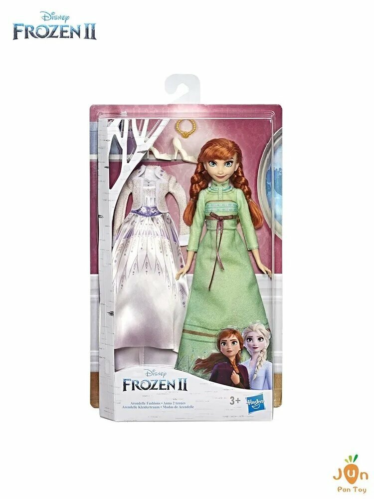 Дисней Анна Hasbro Disney Frozen 2 Arendelle Fashions Anna / игрушки для девочек, модные куклы, в зеленых пижамах и белых платьях, подходящие в качестве подарок на день рождения