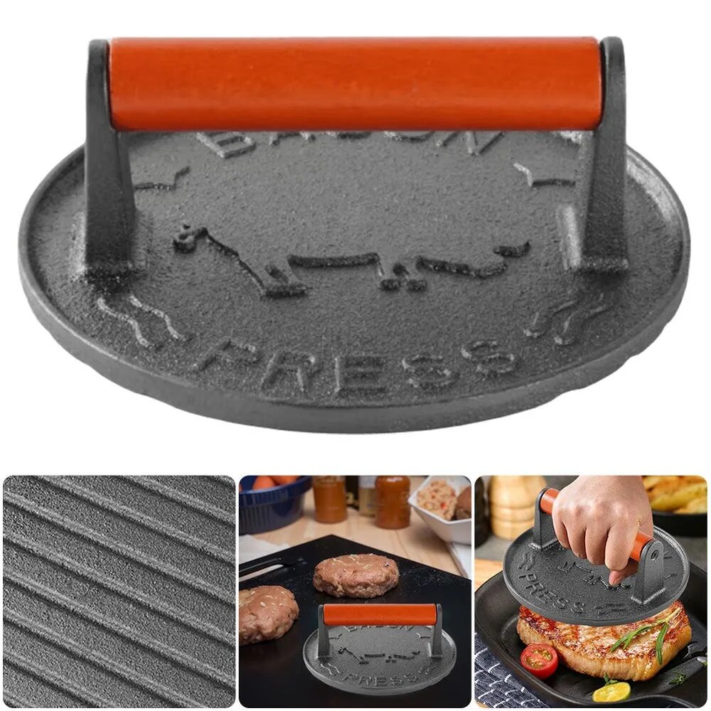 Кулинарная форма для бургеров, чугунный пресс 1 шт с ручкой, практичный инструмент