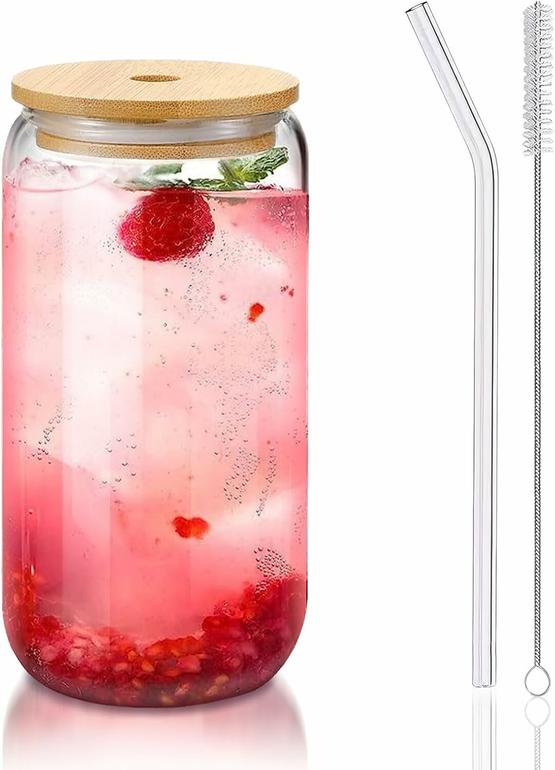 Стеклянная банка с бамбуковым крышкой и соломинкой, для холодных напитков/фруктового чая/кофе