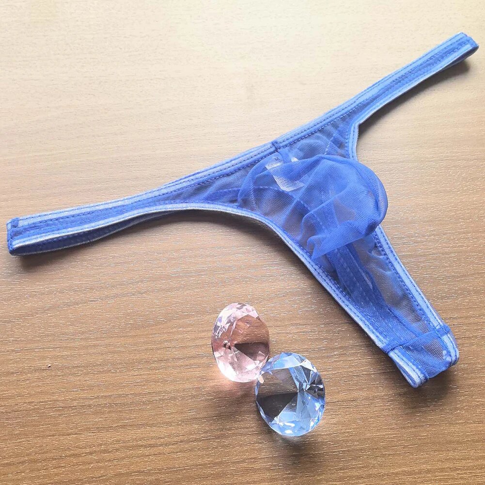 Мужские сексуальные трусы, сетчатое прозрачное сексуальное мужское нижнее белье, горячее нижнее белье с низкой посадкой, сексуальные сетчатые дышащие трусы, трусики унисекс Синий, XL, Blue