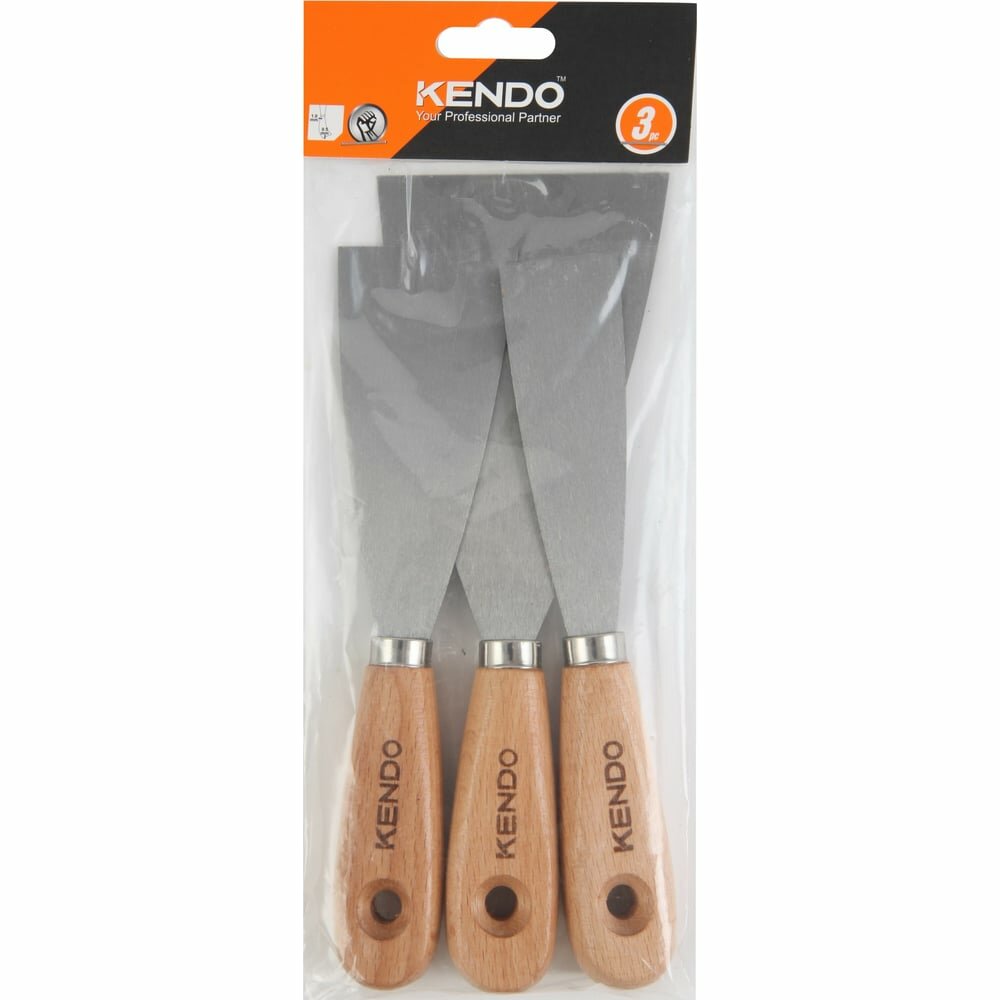 Набор скребков KENDO с деревянной ручкой, 3 шт. 45121
