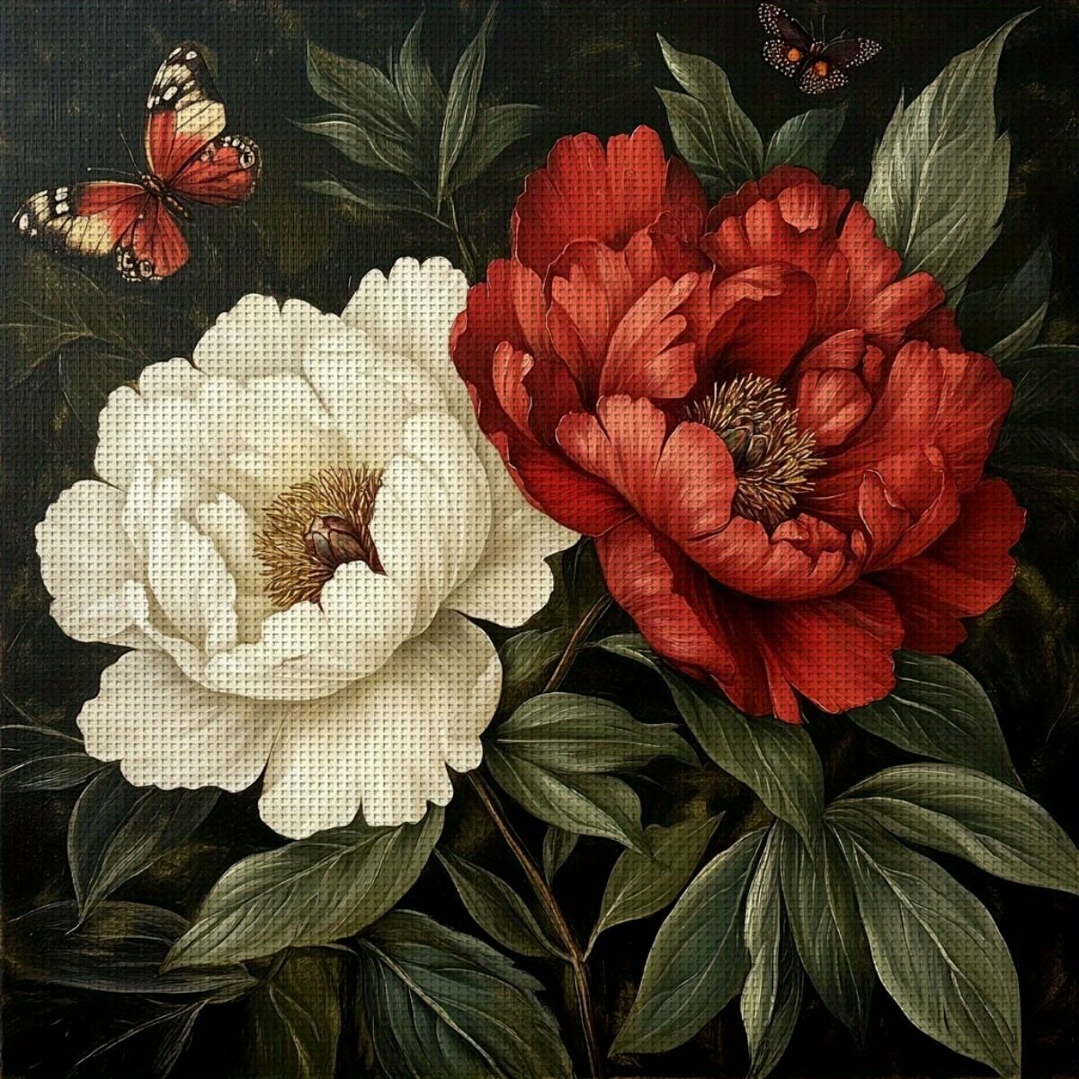 Эксклюзивные комплекты для вышивки пиона крестом 40х40 см на канве 14CT без рамы
