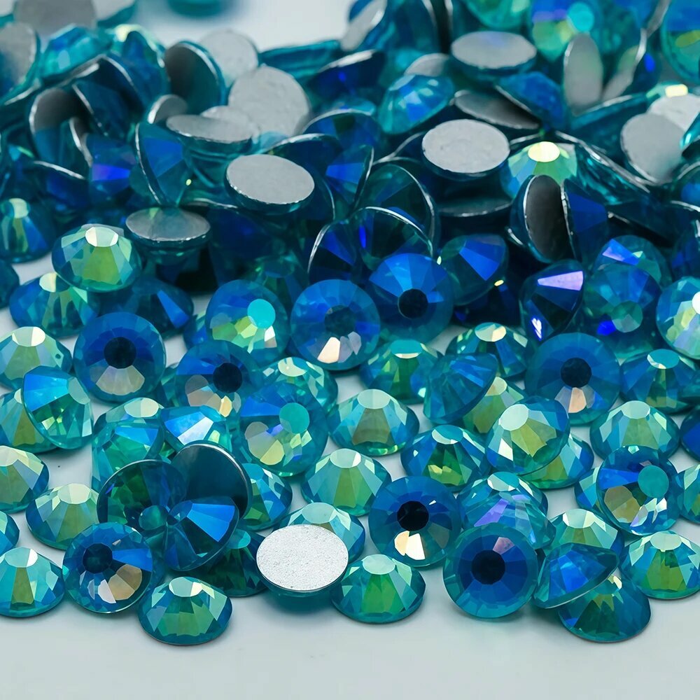 Стразы стеклянные синие Aquamarine AB, SS3-SS30
