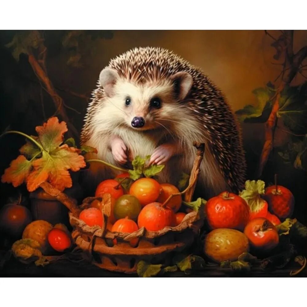 Алмазная Мозаика "Ежик С Корзинкой. Животные" 40x50 См Алмазная Вышивка / Картина Стразами Подарков / Украшения