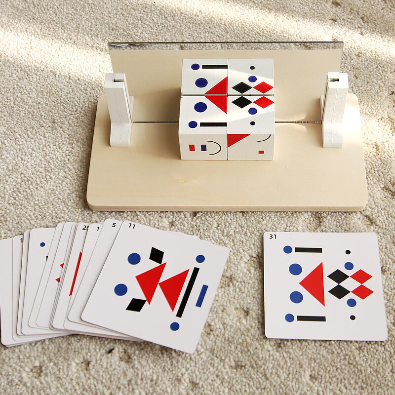 Деревянные зеркальные строительные блоки, игрушки для изменения лица, геометрическая фигура, головоломка, детские