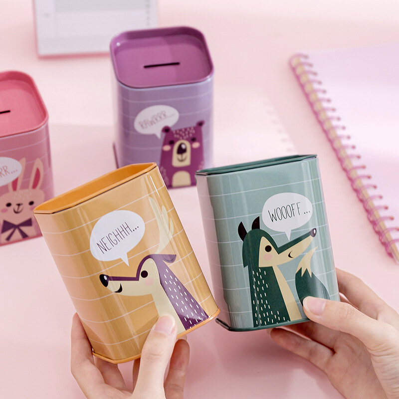 Квадратная металлическая жести в Корейском стиле копилка в британском стиле Копилка Мультфильм животных копилка