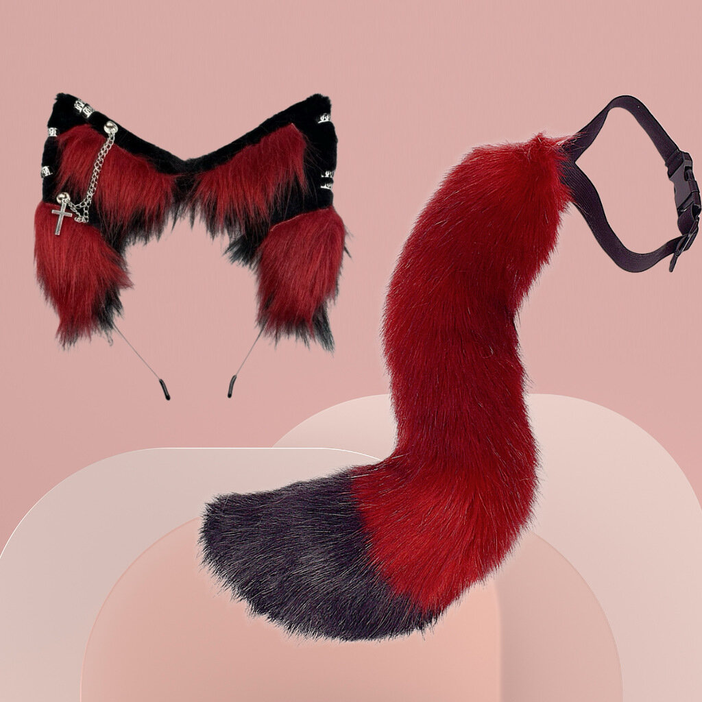 Набор повязок на голову с лисой, двухцветный градиент, японская лолита, кошачьи уши, плюшевые аксессуары для волос, ручная работа, реалистичные уши животных для женщин