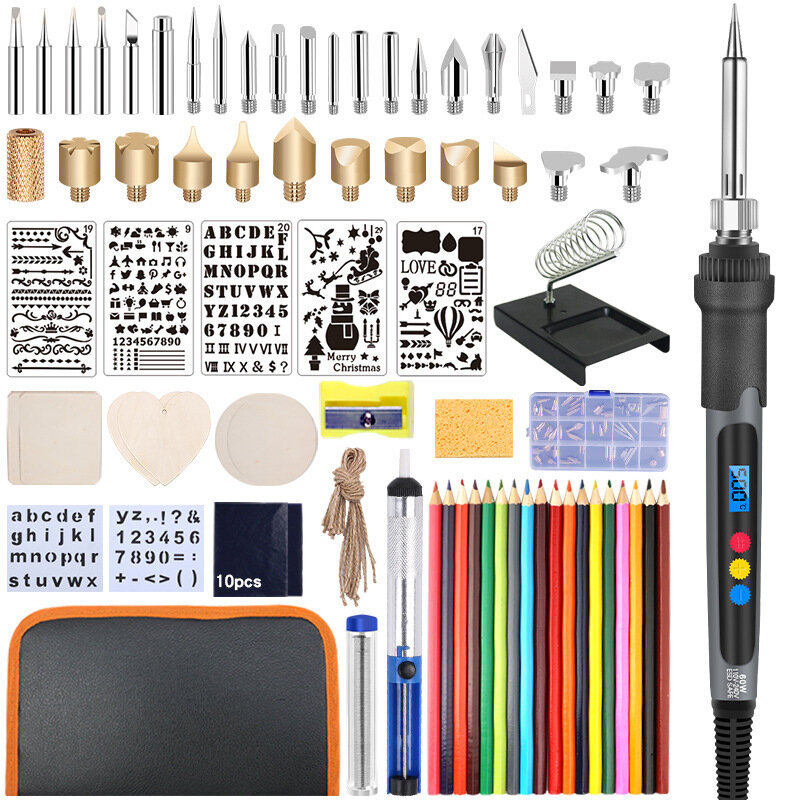 Набор электрических паяльников с цифровым дисплеем для пирографии 110V, огненная паяльная ручка, набор для выжигания по дереву