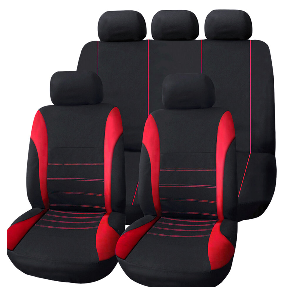 Чехлы для сидений автомобиля , универсальные аксессуары для интерьера авто, материал полиэстер, цвета Черный + Красный, Черный + Синий, Черный + Серый, 1 комплект (2 передних сиденья + 1 задняя спинка + 1 заднее сиденье + 5 подголовников)