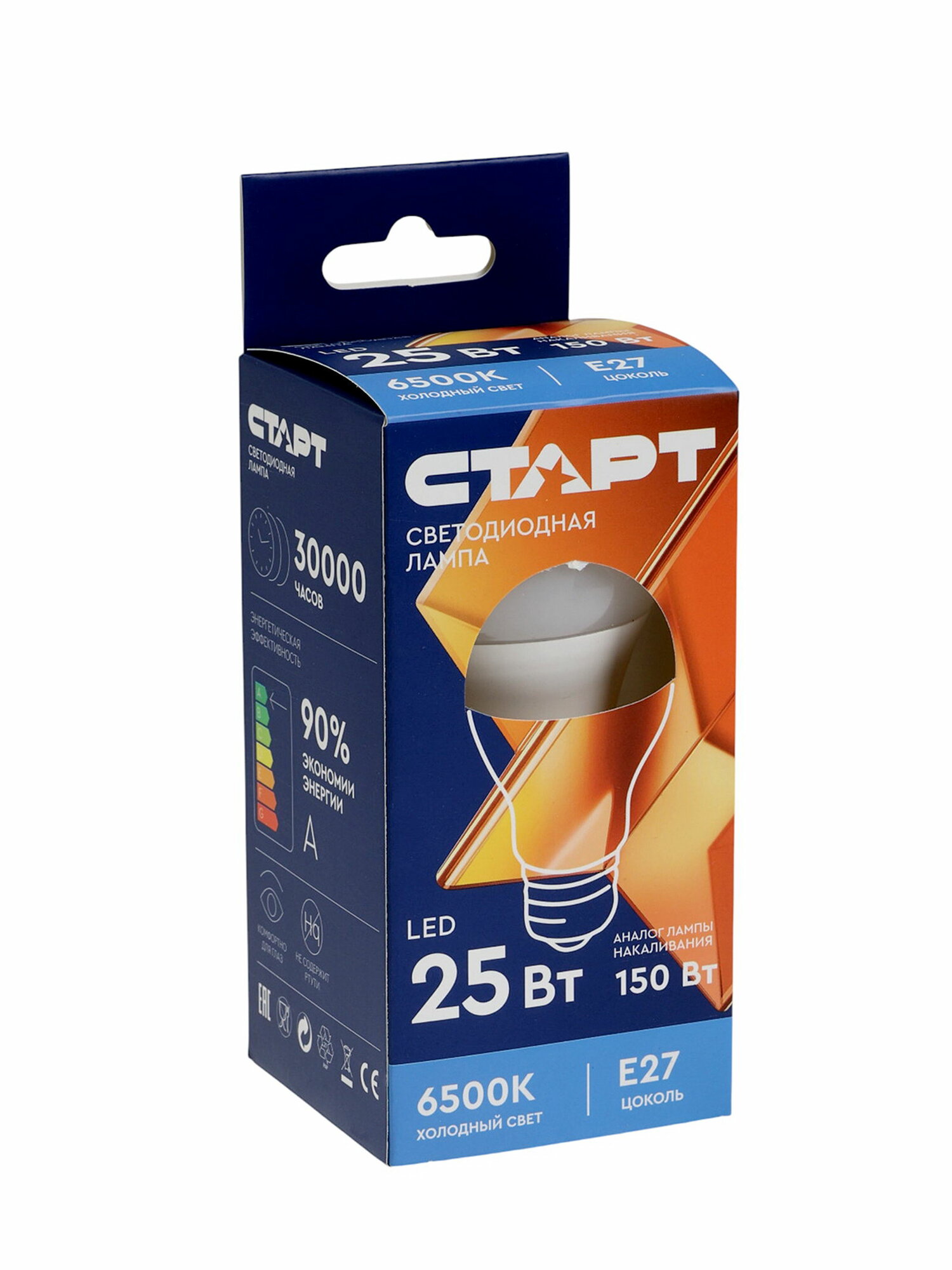 Лампа светодиодная 25 Вт, Е27, А60, 6500К, 2000 Лм, свечение холодное белое