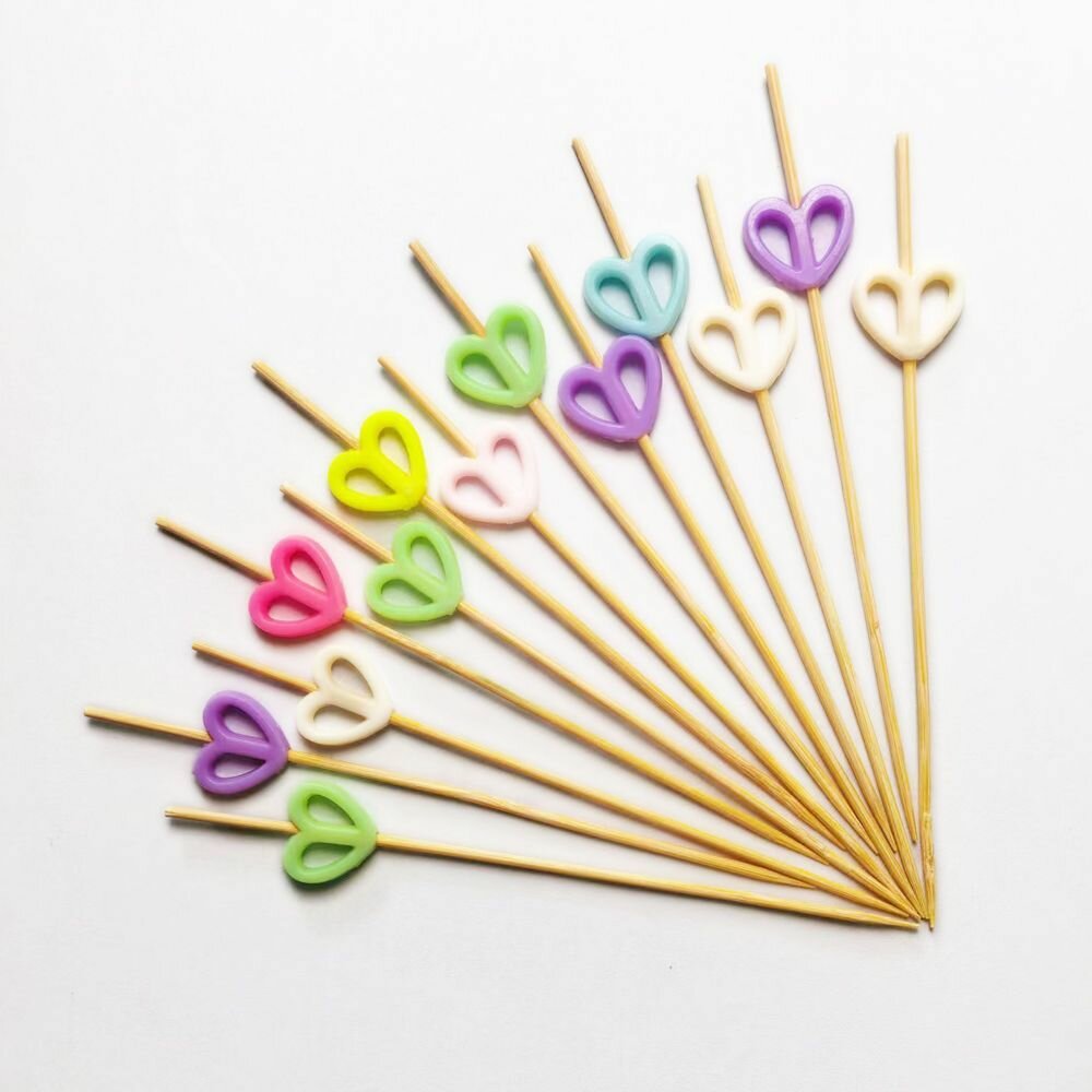 Одноразовые фруктовые палочки для десертов, креативные бамбуковые палочки, милые художественные зубочистки, закусочные палочки, коктейльные сердечки