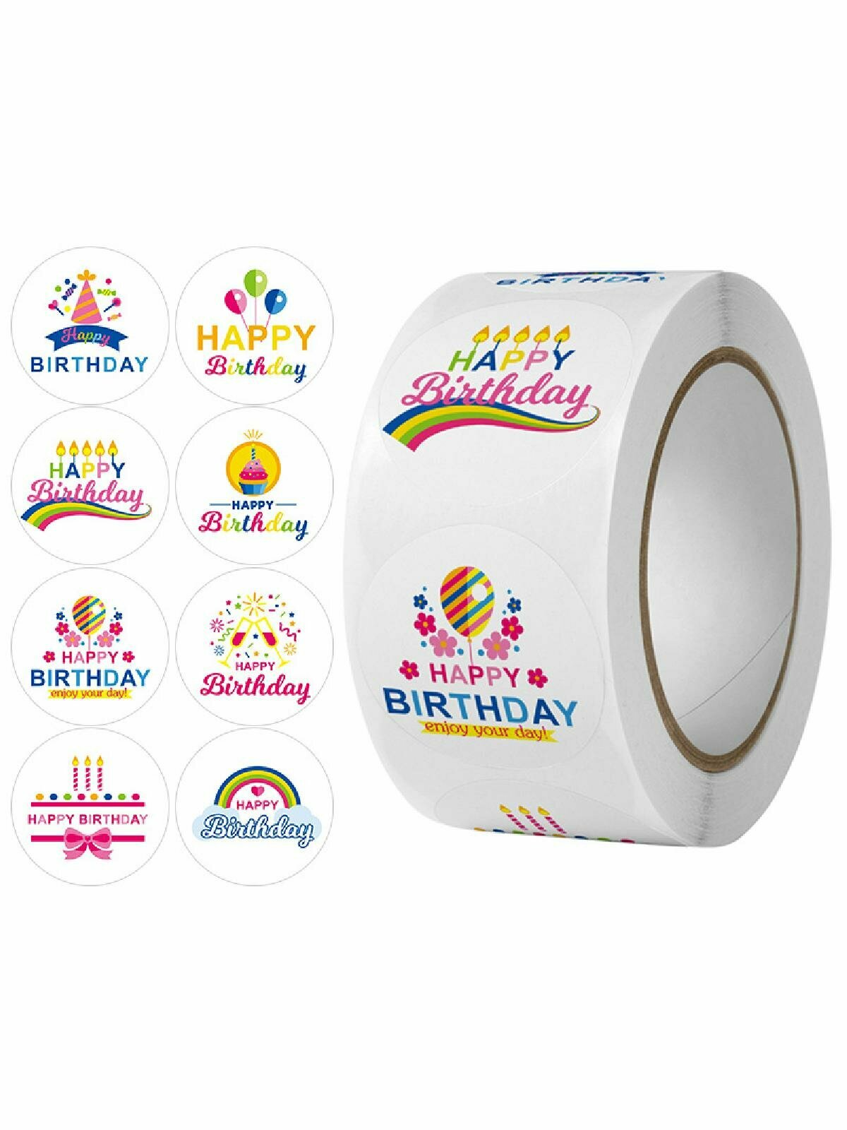 500 штук наклеек с Днем рождения в рулоне с круглой клейкой наклейкой на день рождения