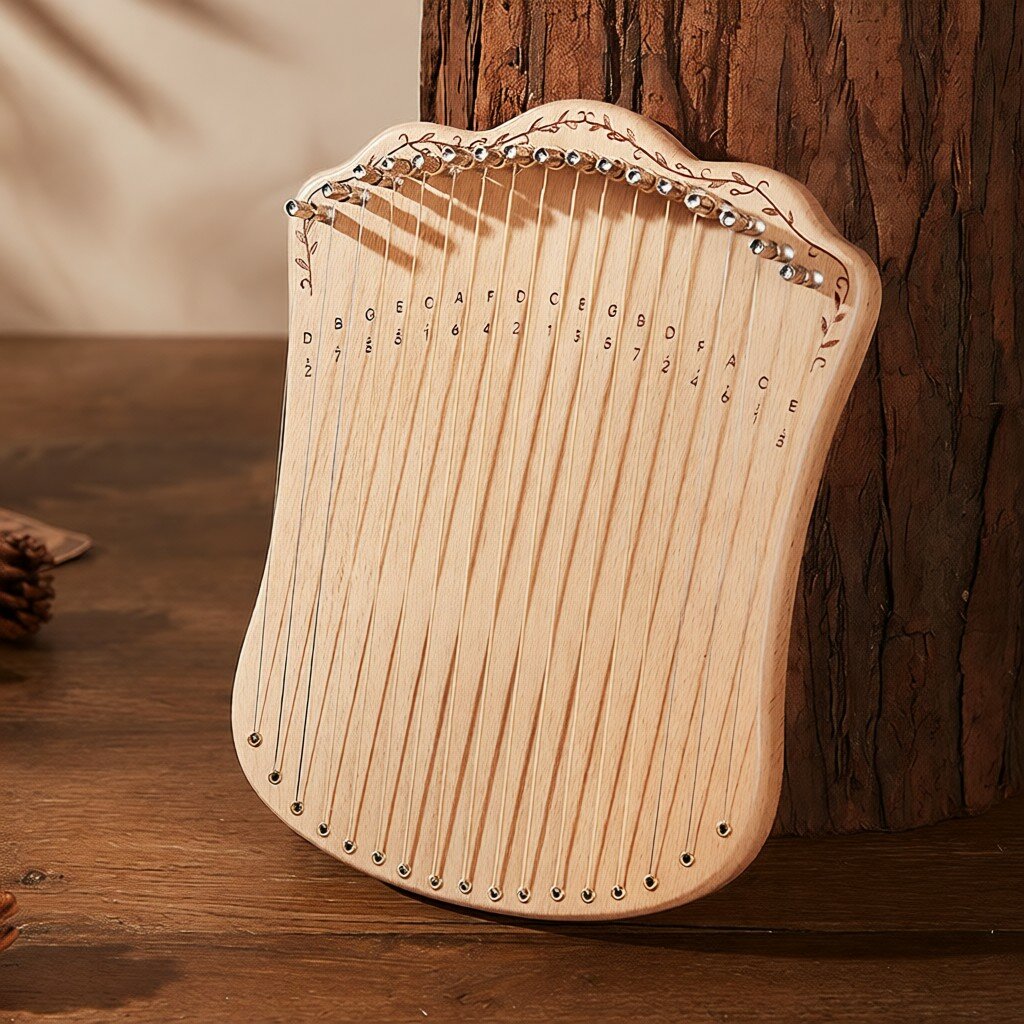 17 струнная лира портативная из цельного бука музыкальный инструмент с ключом для настройки 2 пlectра для начинающих детей взрослых, цвет: синий / кофе / бурливуд (выбор), размер: 230*170*25мм, вес: 650г, вес упаковки: 950г, размер упаковки: 23.5*19.5*7см