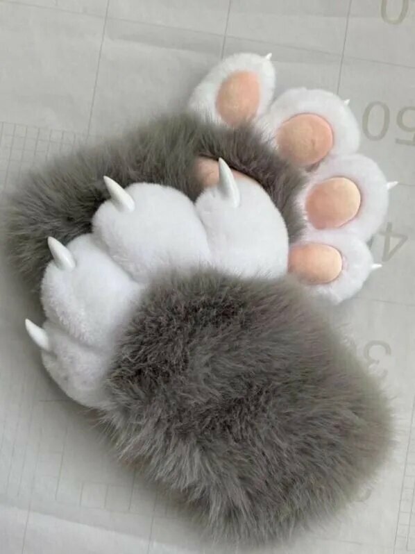 Перчатки с лапами животных , Мягкие перчатки лапки кошки , фурсьют