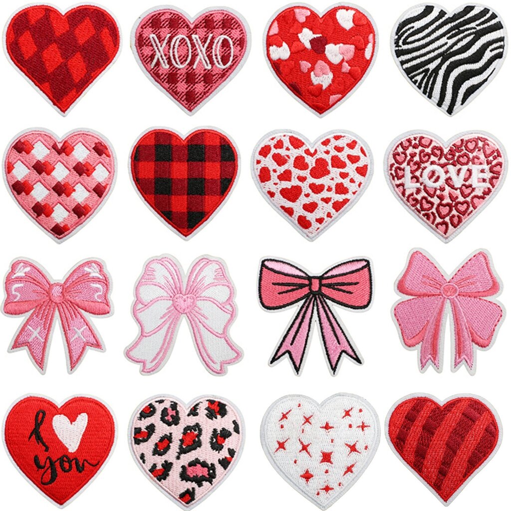 16шт Сердце Бантом Гладить на Нашивках Вышитая Аппликация Пришить Ремонтные Нашивки Аппликация для Одежды Куртки Сумки Шляпы