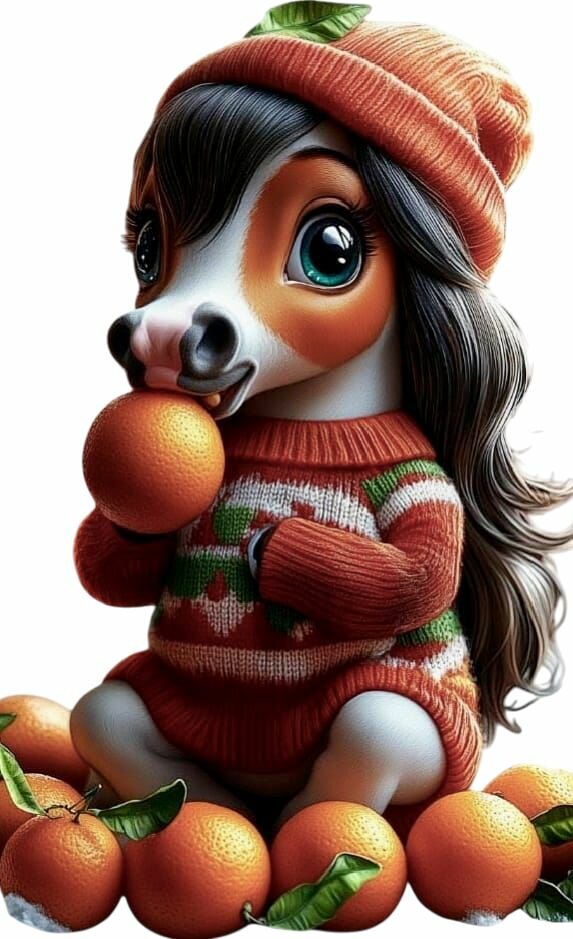 Термонаклейка "Лошадка с мандаринами" 9см* 14,5см