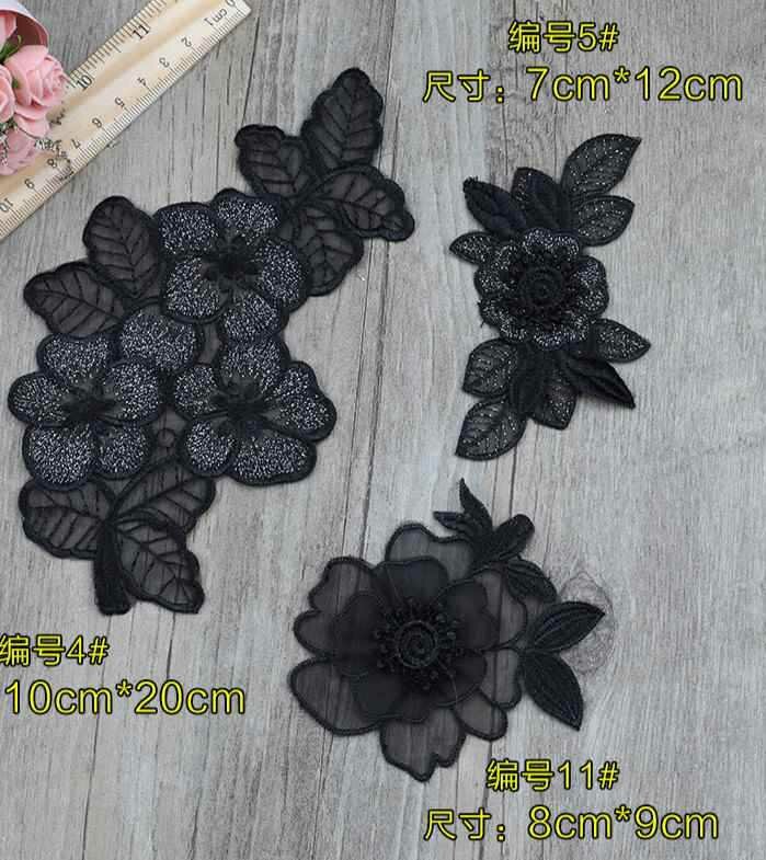 Черная кружевная вышивка, органза для декора одежды и брюк, цветочная нашивка, ремонт дырок на сетчатой юбке Lingzhi