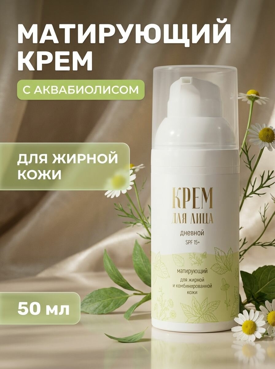 Крем для лица Матирующий дневной SPF 15 Аквабиолис для жирной и комбинированной кожи, 50 мл