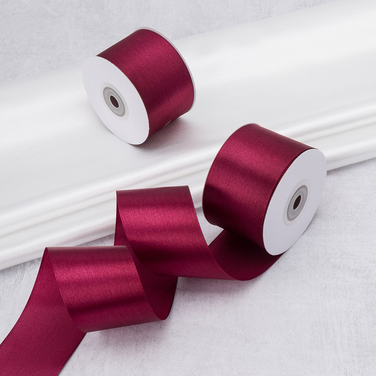 Лента атласная декоративная, 5 см х 22,86 м , цвет темно-бордовый, 2 шт/упак