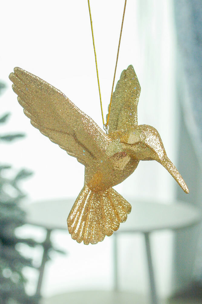 Ёлочная игрушка золотая колибри 'сверкающий полёт', пластик, 10 см, Kurts Adler T1509GA