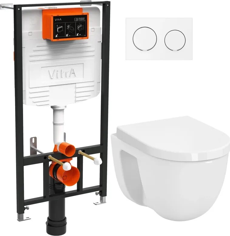 Комплект унитаз VitrA S40 9005B003-7211 и инсталляция с клавишей смыва белый матовый