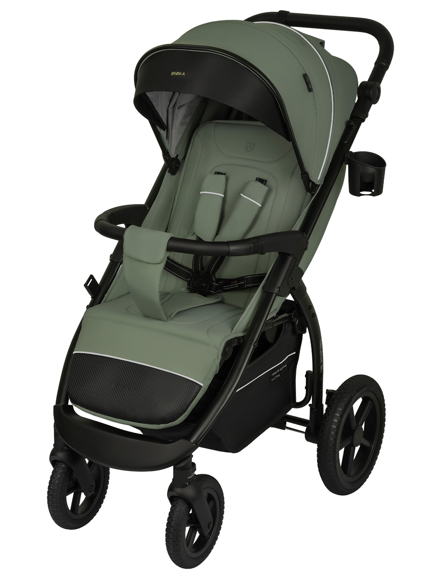 Коляска прогулочная детская Jovola Selena SL, всесезонная, большие резиновые колеса, амортизация, зеленый-серый