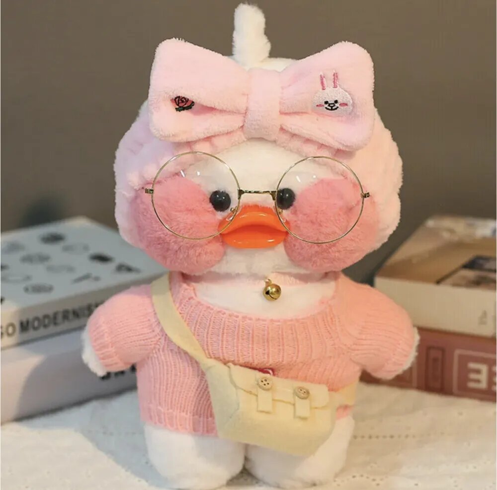 Мягкая игрушка утка Лaлaфанфан MK Toy белая / Уточка Лaла фанфaн в очках в подарок ребенку / Lalafanfan Duck