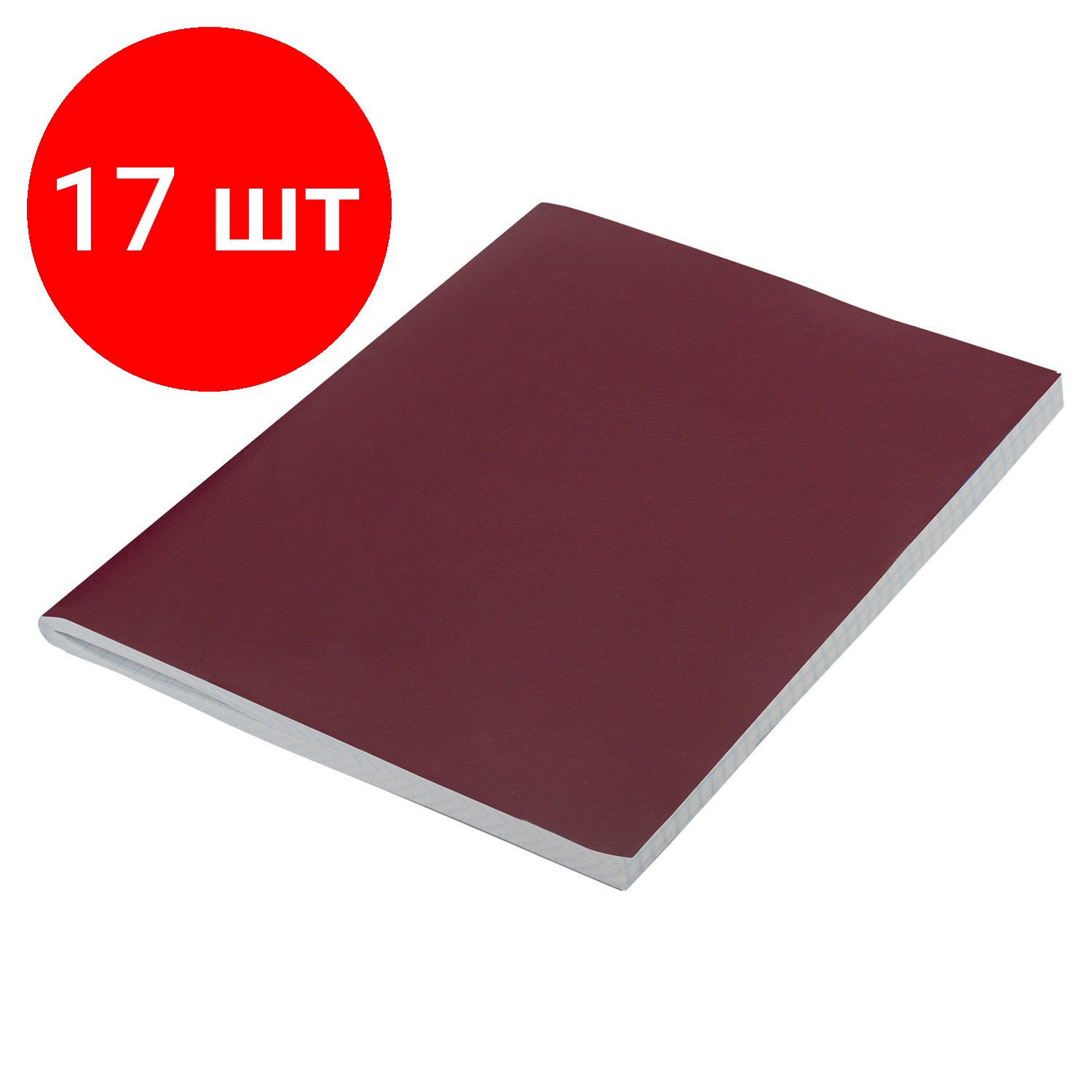 Комплект 17 шт, Тетрадь бумвинил, А4, 96 л, скоба, офсет №2 эконом, клетка, STAFF, бордовый, 403419