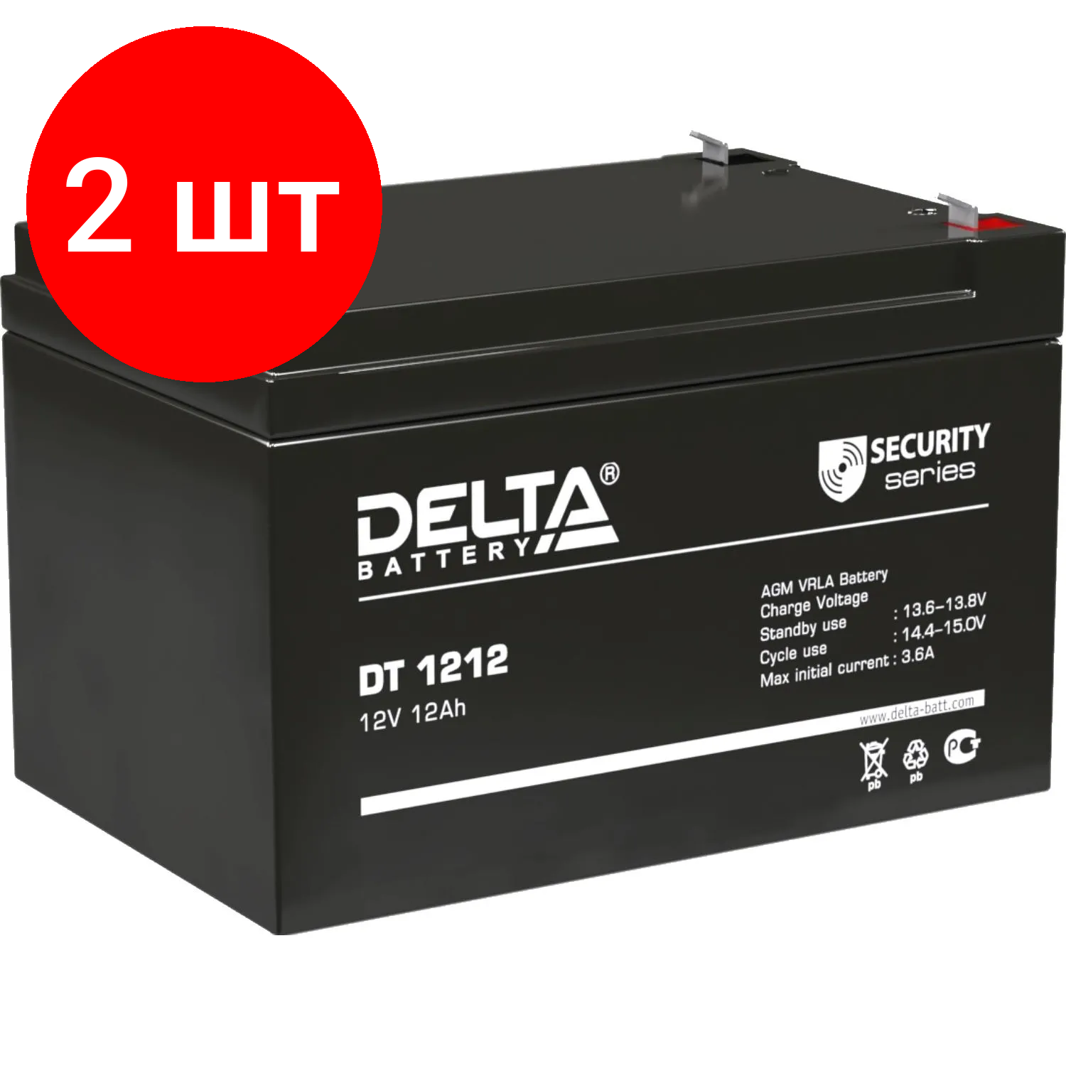 Комплект 2 штук, Батарея для ИБП Delta DT 1212 12В/12, F2 (151x98x95мм)