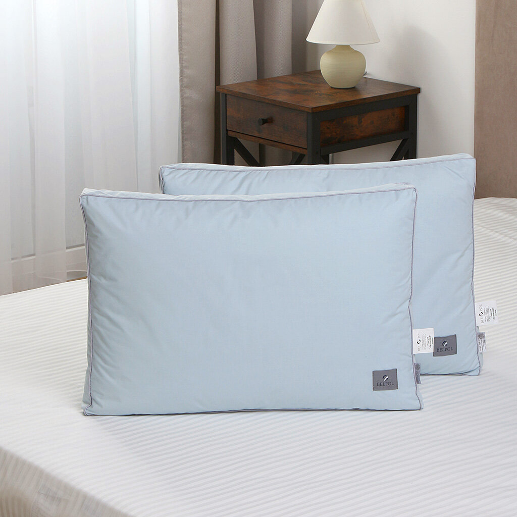 Подушка Бел-Поль Автограф 50х68 см, гусиный пух 90%, перо 10%, чехол хлопок тик, средняя высота, голубая, ПБТав-57