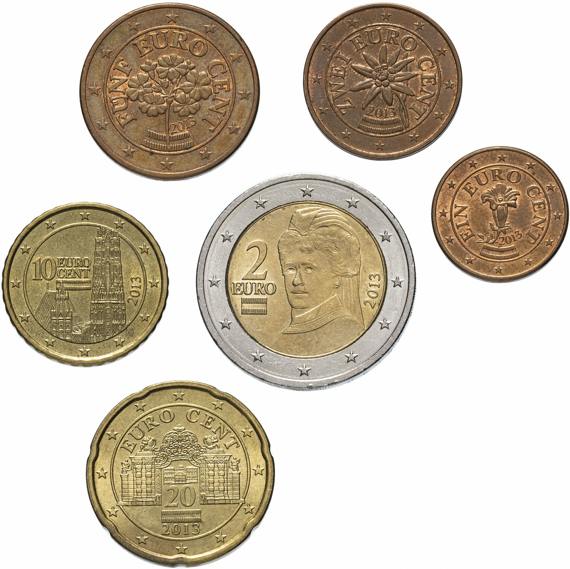Австрия полный годовой набор евро для обращения 2013 6 штук, Биметалл, в сохранности VF-XF