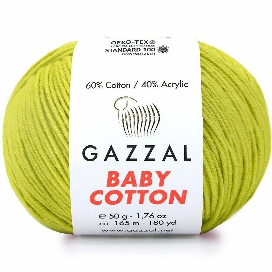 Пряжа Gazzal BABY COTTON 3457 фисташка (5 мотков)
